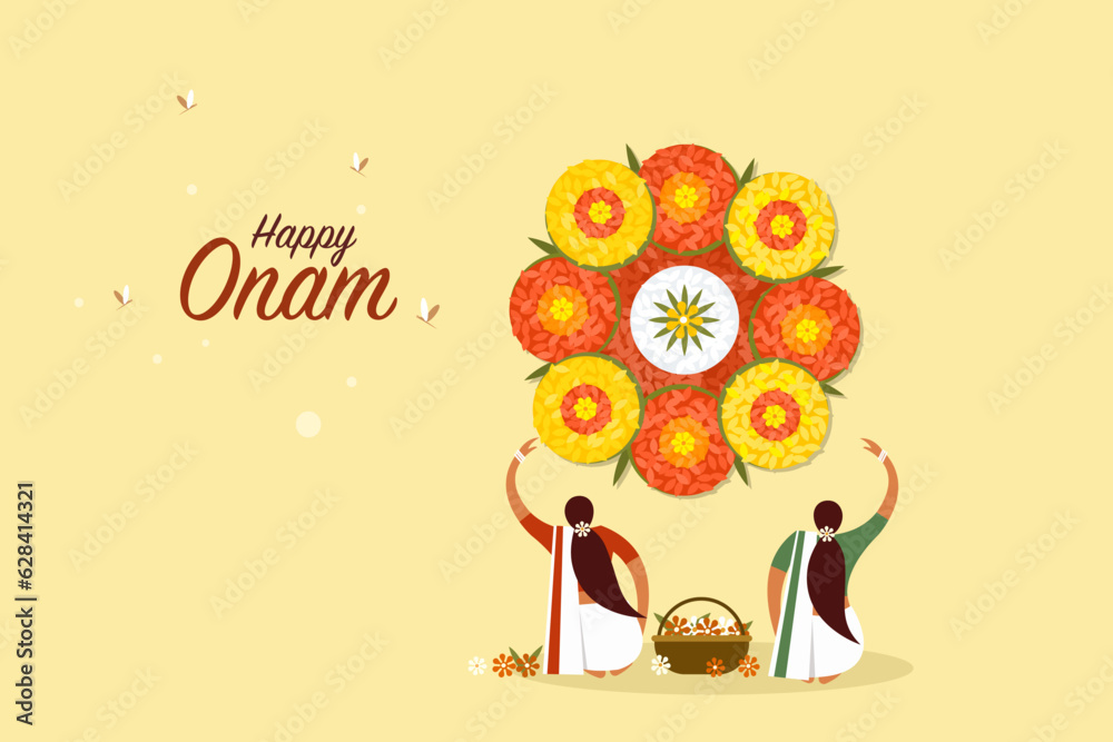 Traditionally dressed women making floral designs on floor. Concept of ...