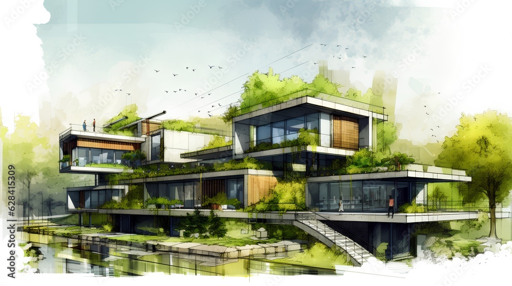 An environmentally conscious architectural project, green building ...