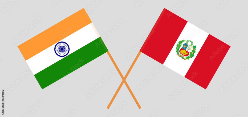 Crossed flags of India and Peru. Official colors. Correct proportion ...
