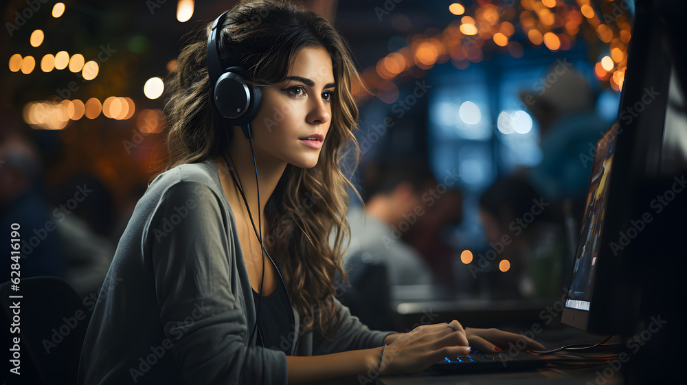 Smart Female IT Programer Working on Desktop Computer in Data Center ...
