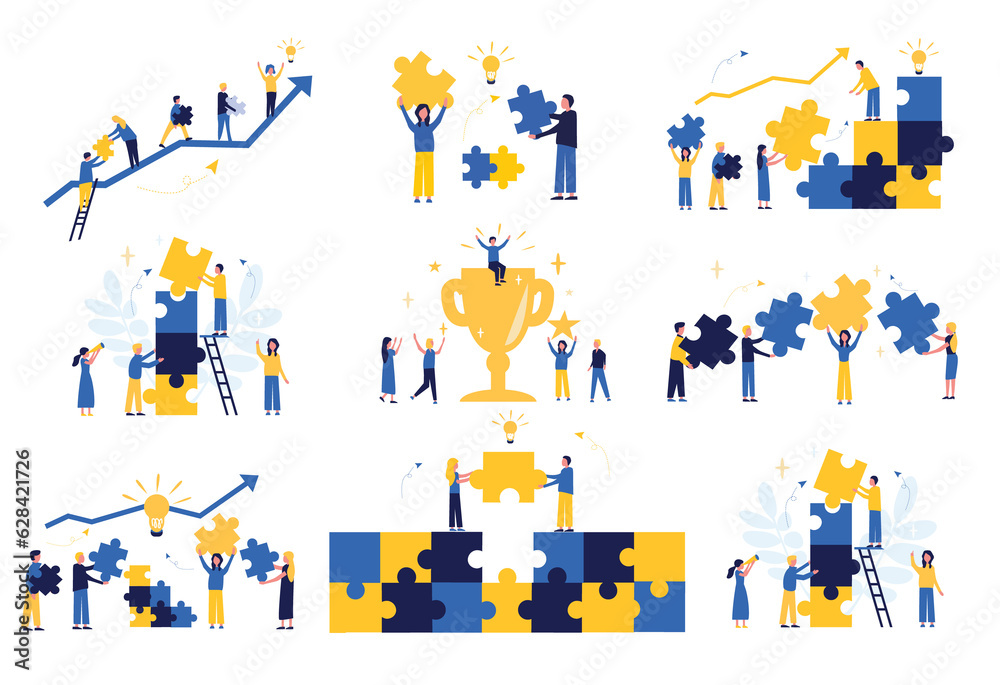 Business concept. Team metaphor. People connect puzzle elements. Flat ...