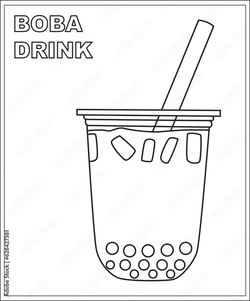 bubble drink or boba illustration coloring book page, drink coloring ...