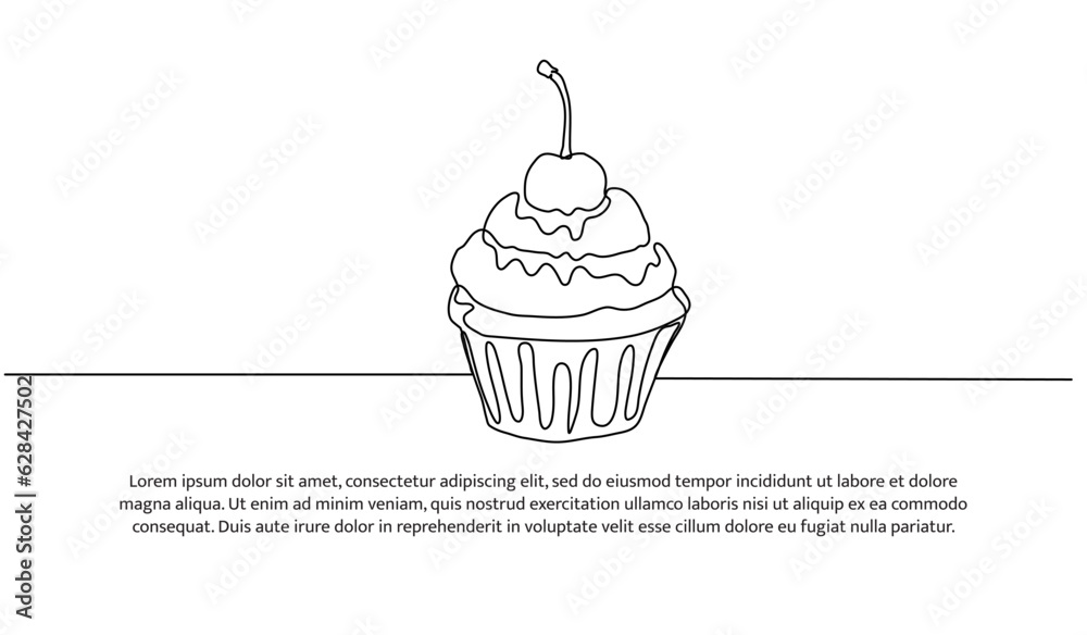 Cupcake one continuous line design. Restaurant food menu design concept ...