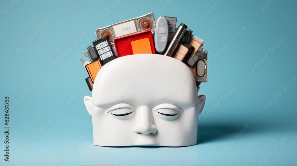 Head with an empty battery, burnout syndrome, stress and exhaustion ...