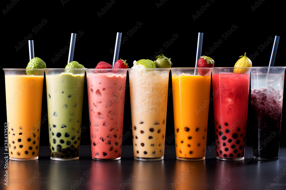 Bubble tea on the black background. Ai generation. Stock Photo | Adobe ...