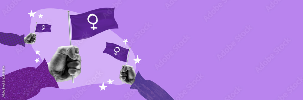 Stockfoto Banner. Flyer of female hans holding flags with venus sign ...
