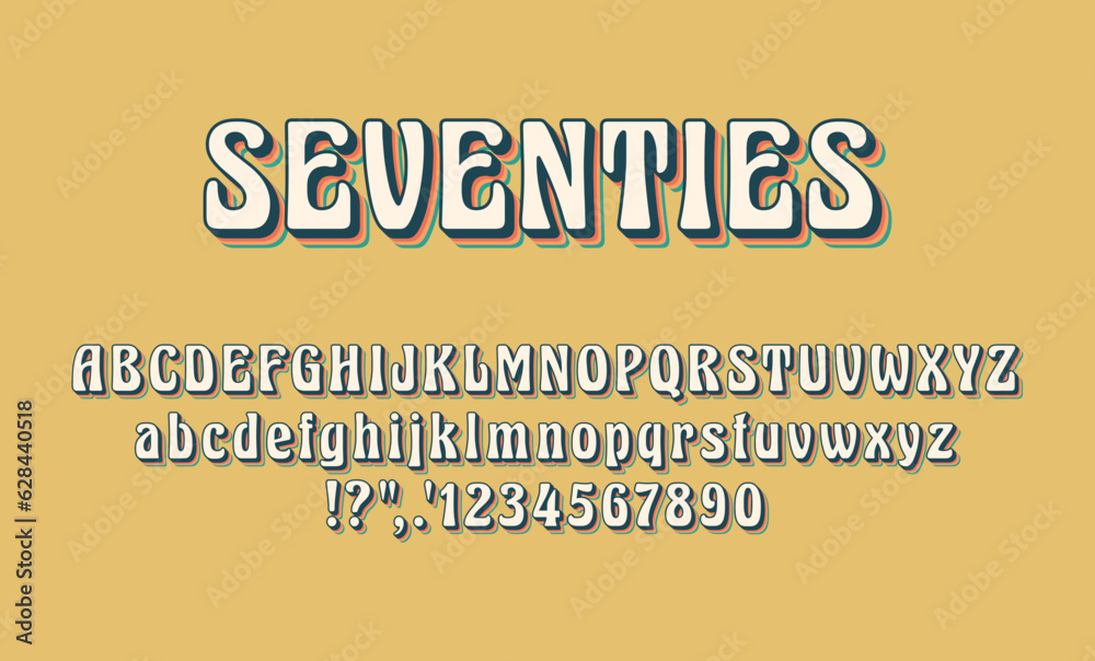 70s retro groovy alphabet letters, 3D seventies retro font, 1970s ...