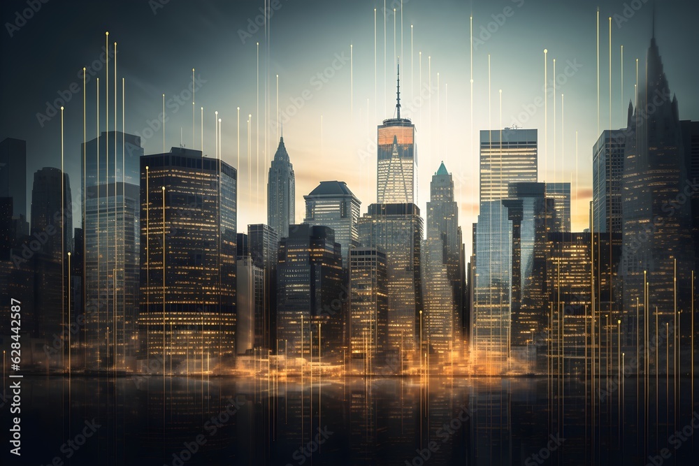 City skyline dominated by towering buildings of major financial ...
