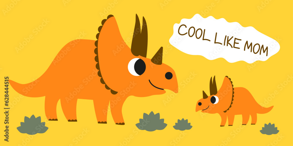 Cute cartoon Dinosaur mom and baby Dinosaur Triceratops - children ...