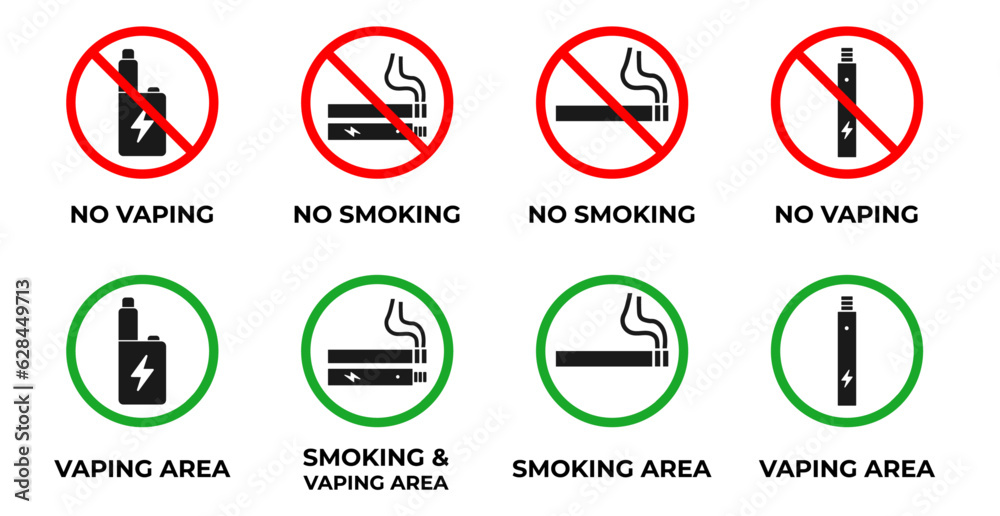 No smoking, no vaping combined sign. Allowed smoking, allowed vaping ... No smoking, no vaping combined sign. Allowed smoking, allowed vaping ...