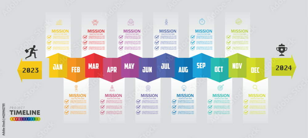 Stockvector infographic Project timeline graph for 12 months modern ...