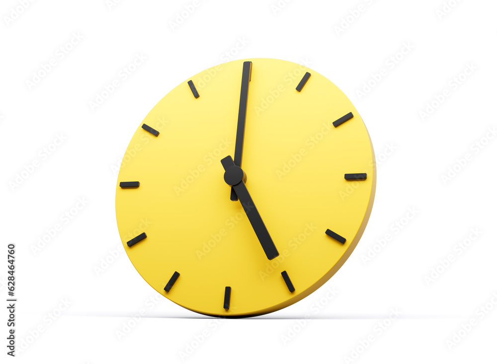 3d Simple Yellow Round Wall Clock 5 O'Clock Five O'clock On White ...