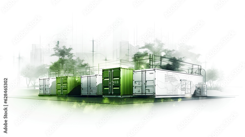 Grid energy storage containers visualized in a concept sketch in green ...
