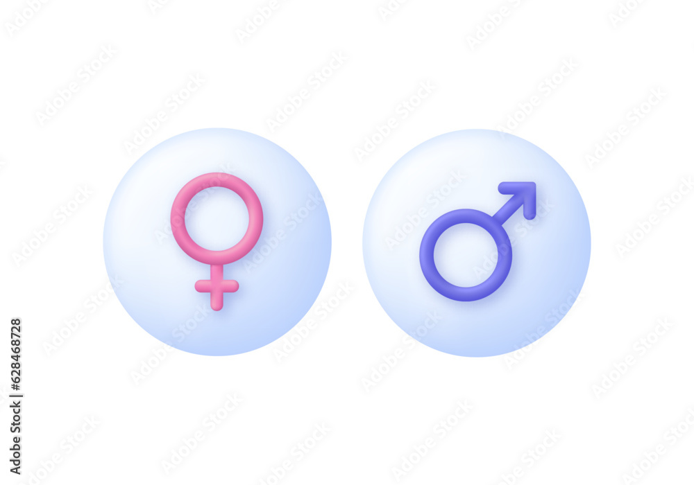 3D Gender icon. Equality between men and women. Gender equality and tolerance. Symbols of gender ...