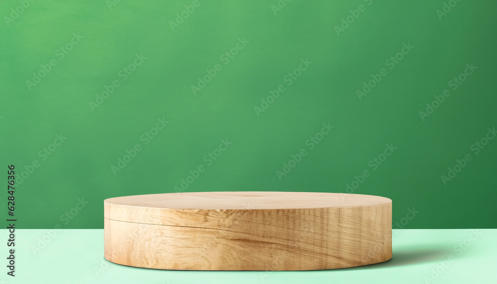Wooden empty podium on the a green wall background. Premium class ...