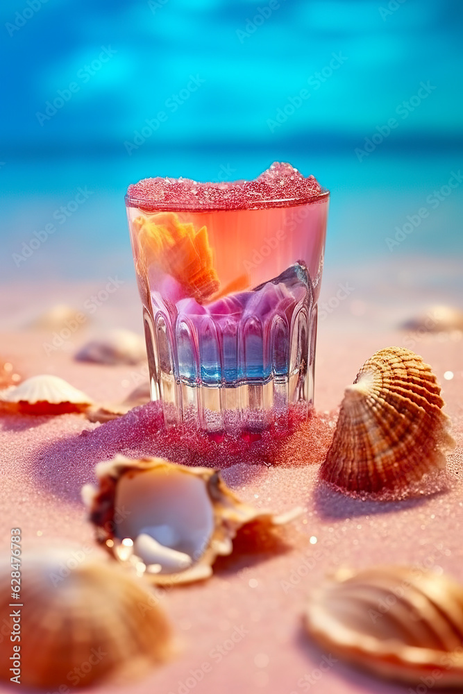 cocktail on the beach, sand, sea and shells Stock Illustration | Adobe ...