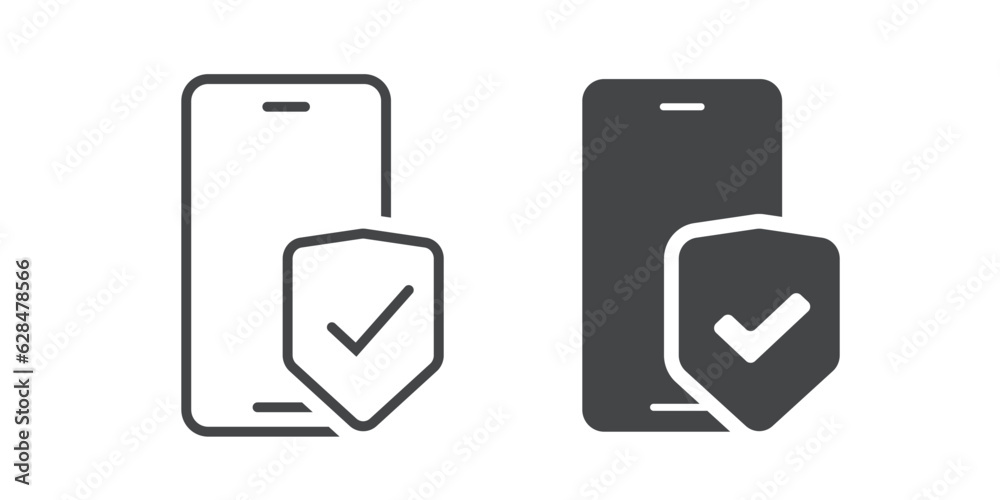 Cell phone shield security verification icon pictogram vector flat ...