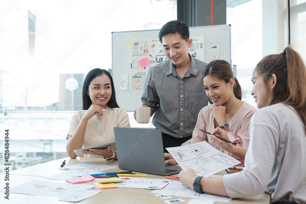 Asian office team brainstorming, plan for solution idea, Group of asia ...