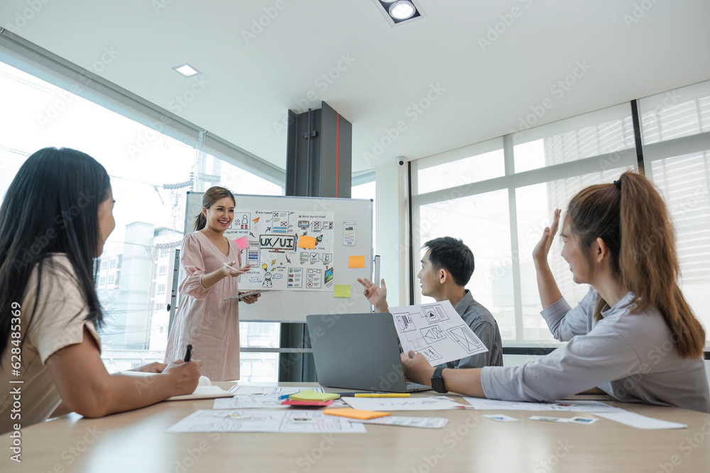 Asian office team brainstorming, plan for solution idea, Group of asia ...