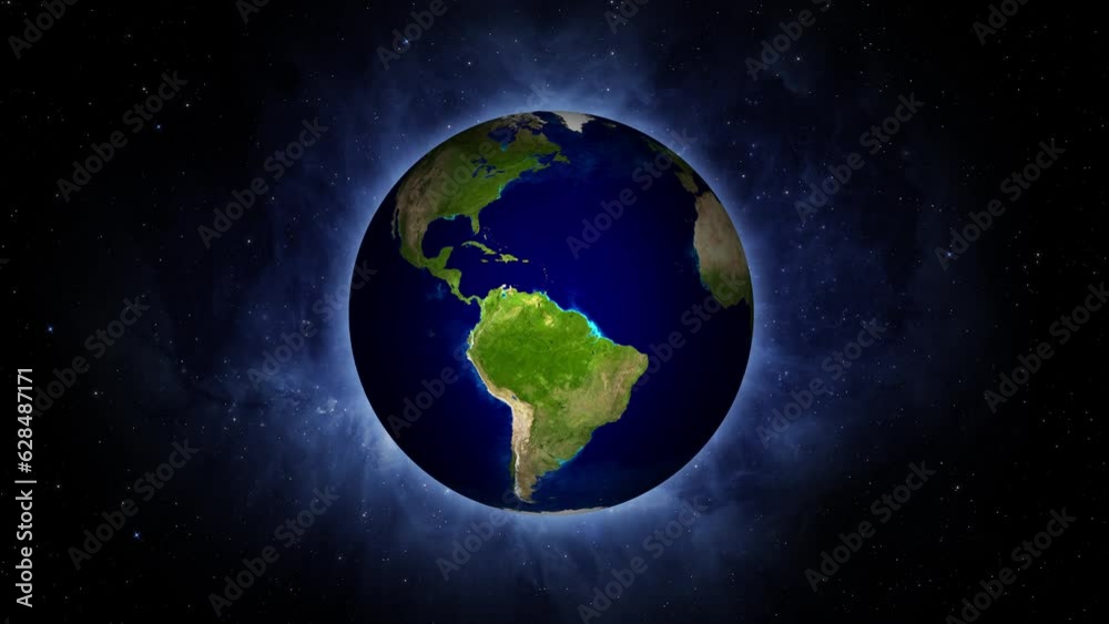 Earth spinning against the background of the galaxy and the starry sky ...