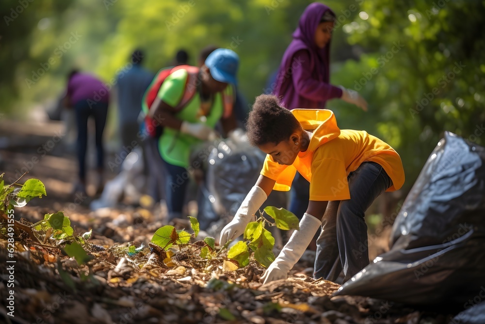 Young children enthusiastically participating in a community clean-up ...