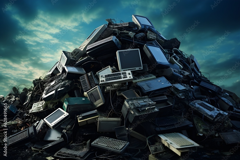 Pile of discarded electronic waste ready for recycling, highlighting ...
