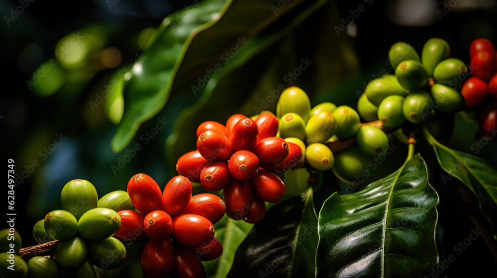 Coffee Cherry Cluster: Description: A close-up view of a coffee cherry ...