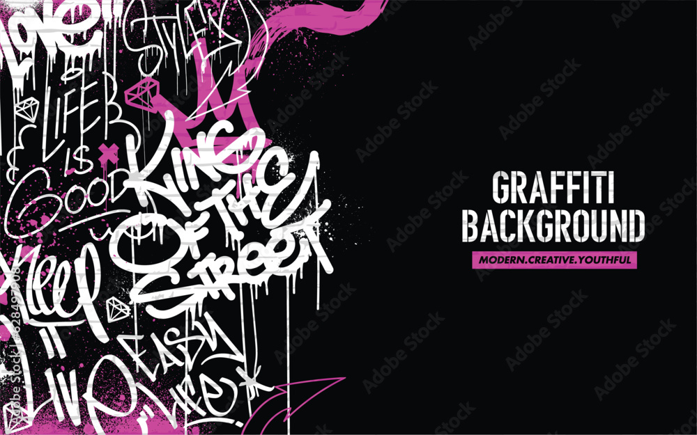 Graffiti background with throw-up and tagging hand-drawn style. Street ...