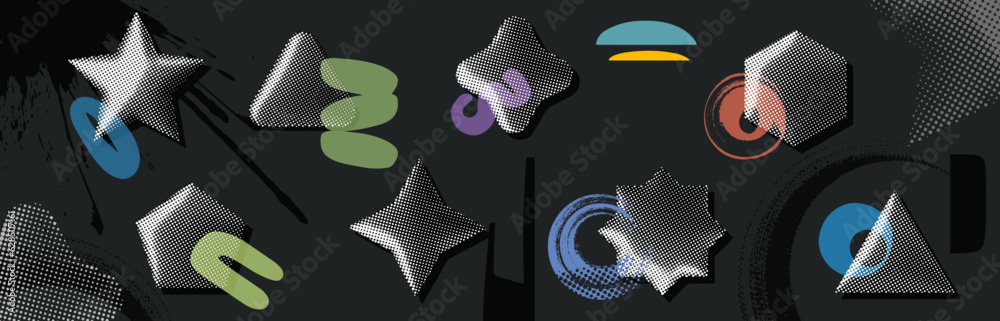 An abstract vector set of retro geometric shapes, embodying the groovy ...