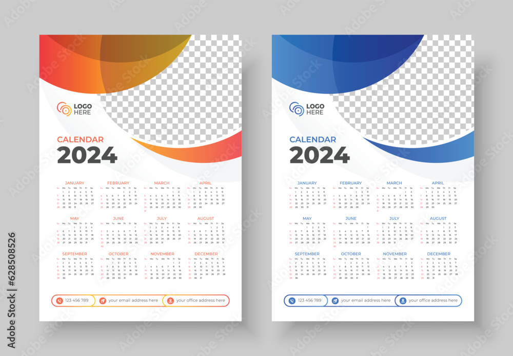 Print Ready One Page wall calendar template design for 2024. Wall ...