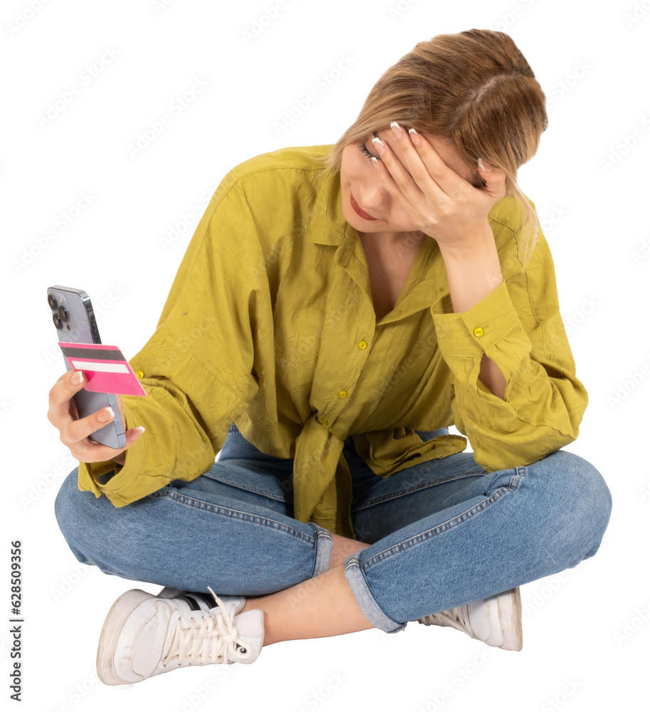 Sad teenage girl, full body view sad teenage girl sit on floor legs ...