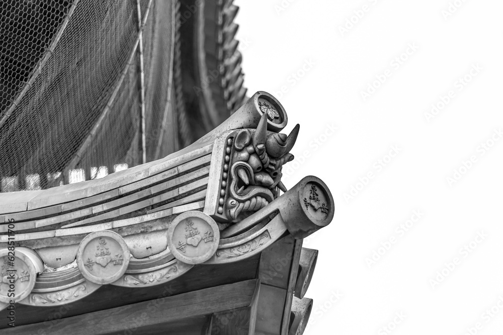 Onigawara roof Gable of Sengaku-ji Soto Zen Buddhist temple. Famous by ...