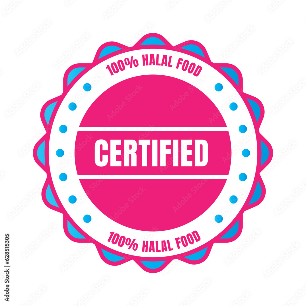 Certified halal food badge stamp, 100% halal food and drink label ...