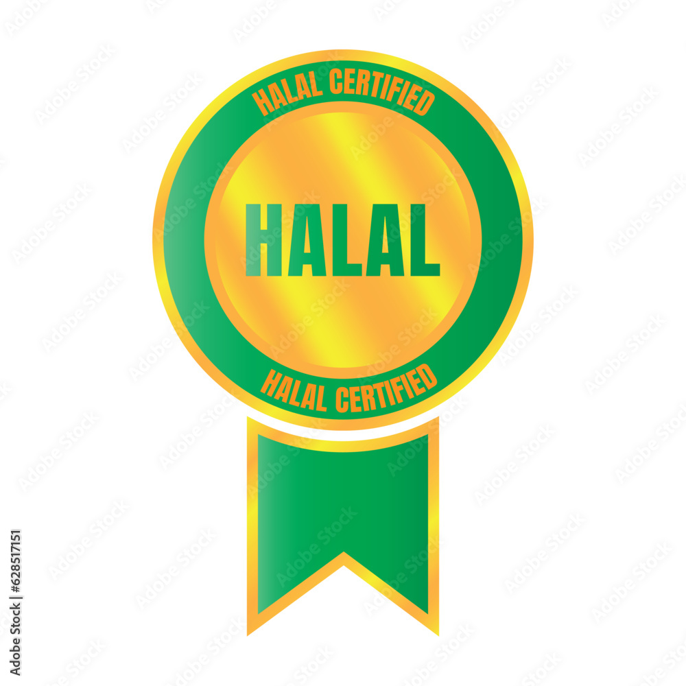 Certified halal food badge stamp, 100% halal food and drink label ...