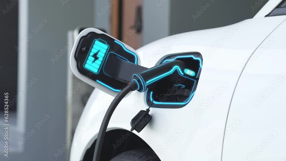 Electric car recharging from home charging station by futuristic EV ...