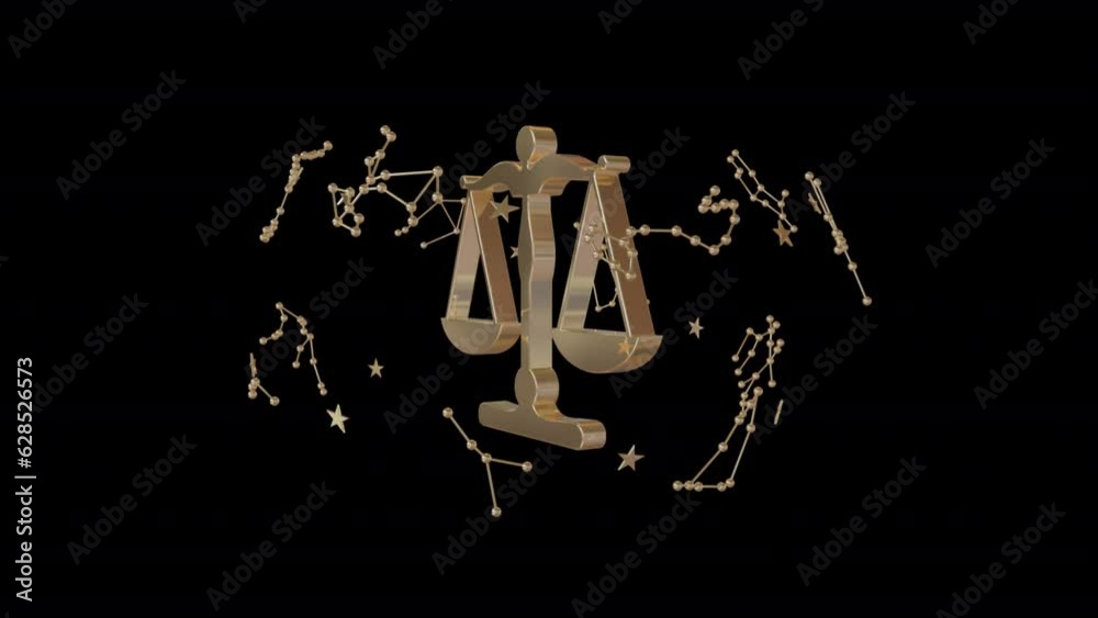 Zodiac sign Libra, 3D animation on a transparent alpha channel ...
