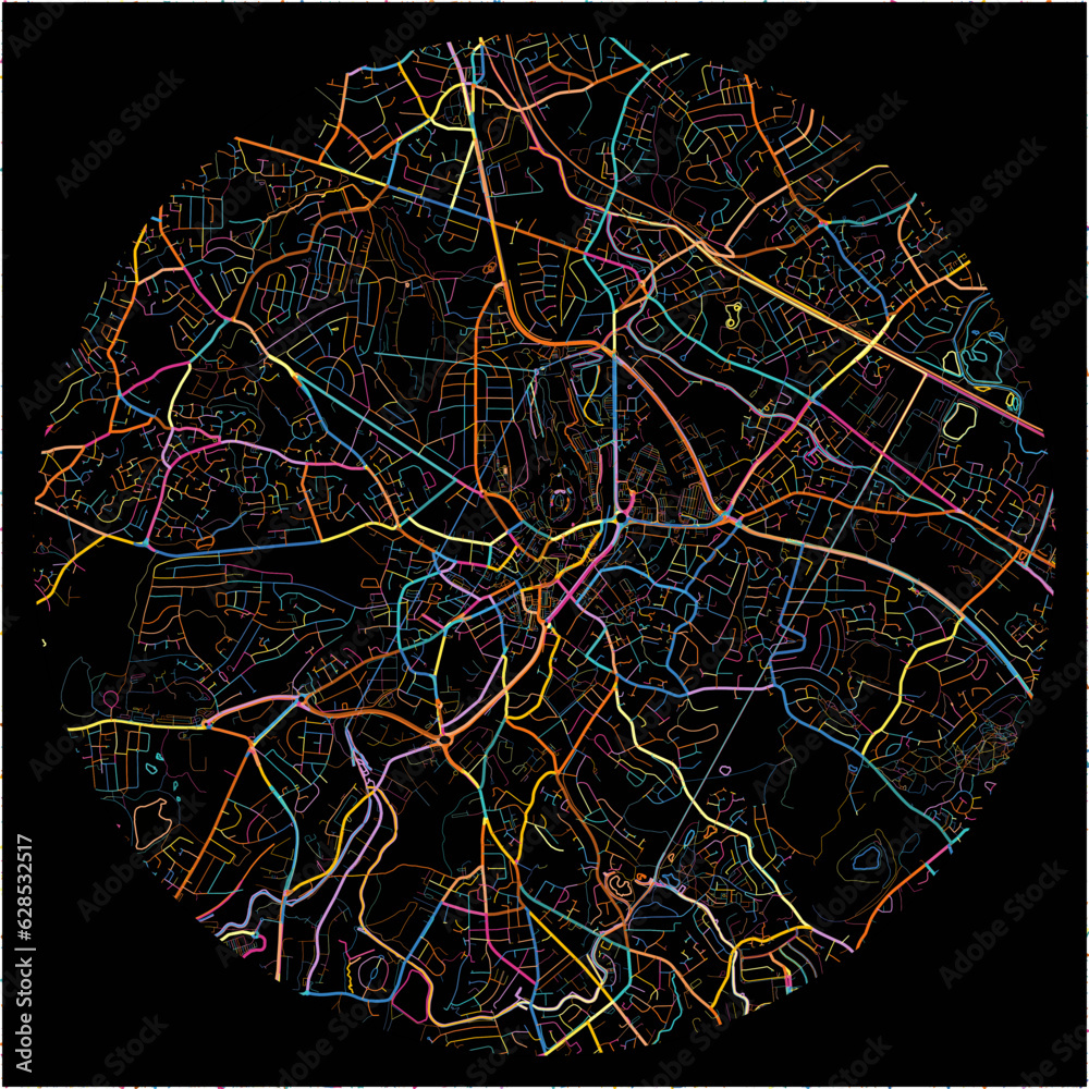 Colorful Map of Dudley, West Midlands with all major and minor roads ...