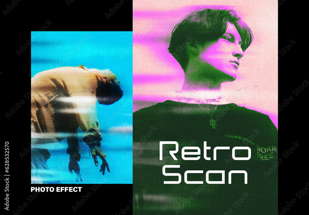 Retro Scan Poster Photo Effect Mockup Stock Template | Adobe Stock