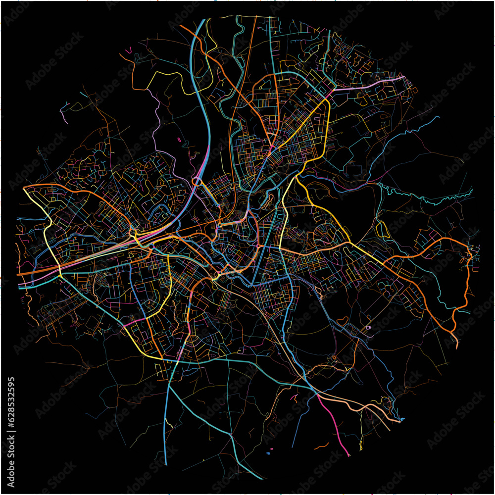 Colorful Map of Burnley, North West England with all major and minor ...
