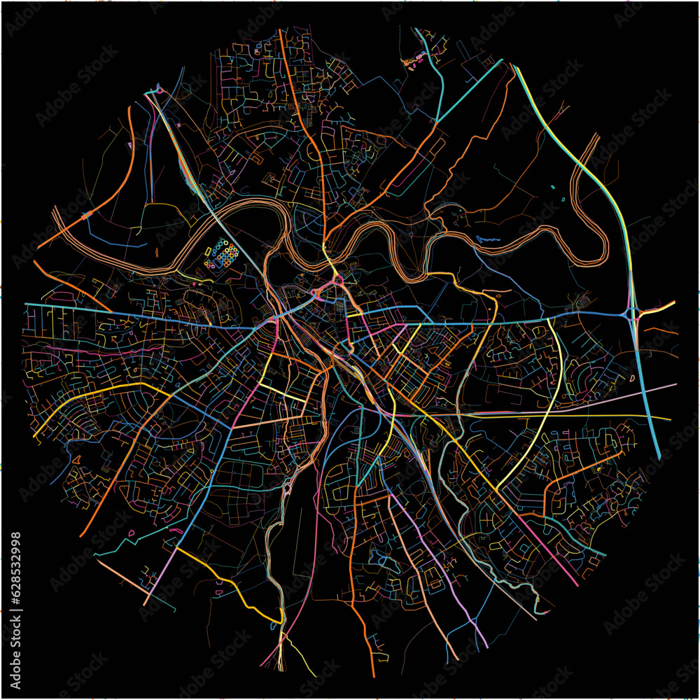 Colorful Map of Carlisle, North West England with all major and minor ...