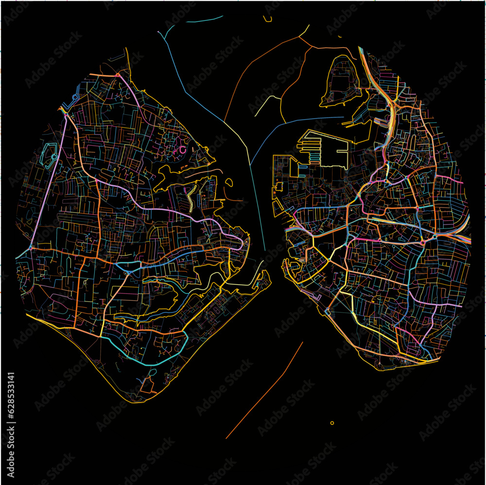 Colorful Map of Gosport, South East England with all major and minor ...