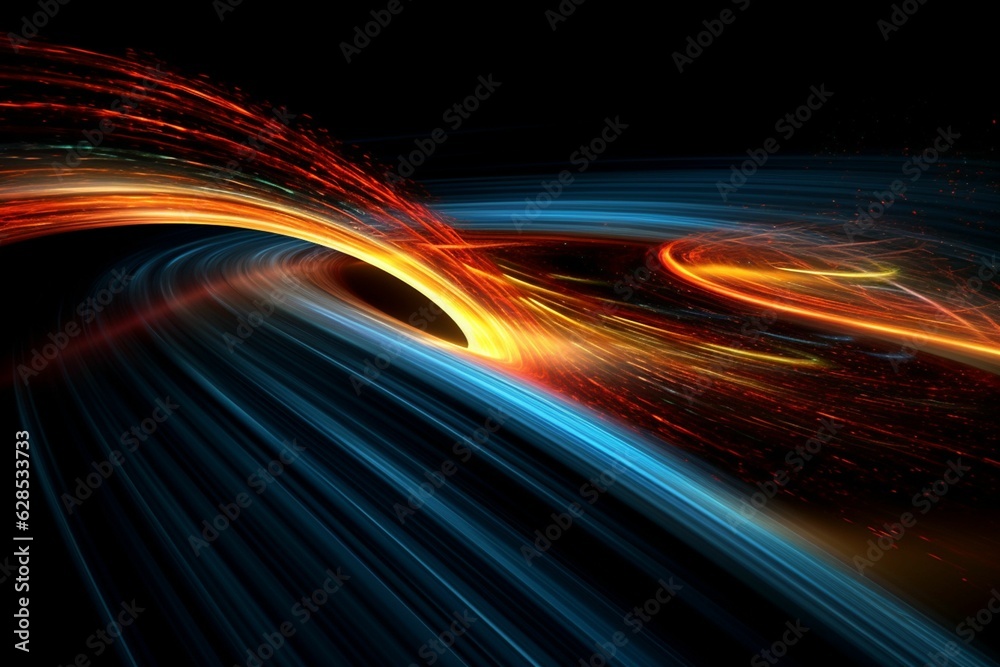 Warp speed trail style of star trek flying across a horizontal black ...