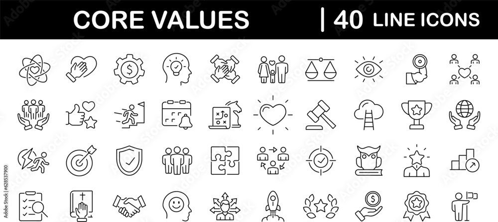 Core value set of web icons in line style. Core values icons for web ...