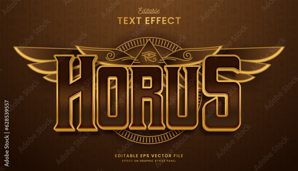 decorative golden egypt horus wings editable text effect vector design ...