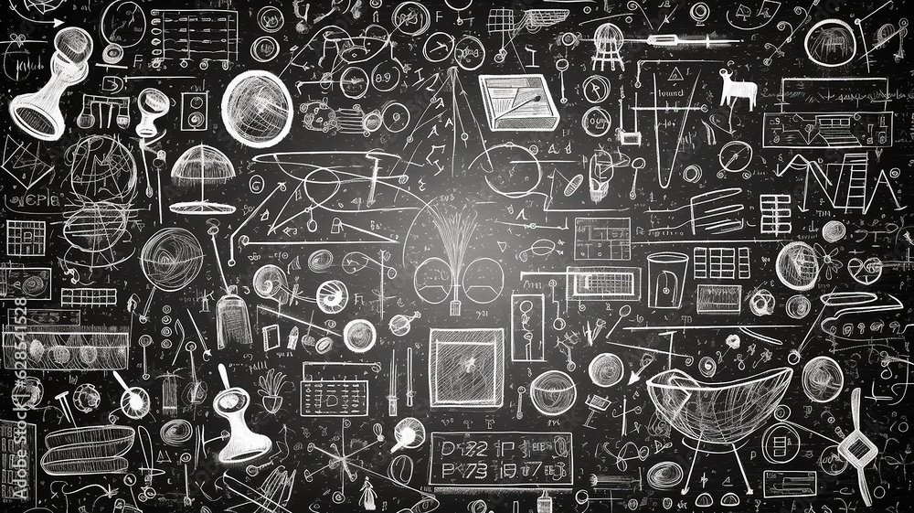 abstract mathematical physical formulas and calculations are written in ...