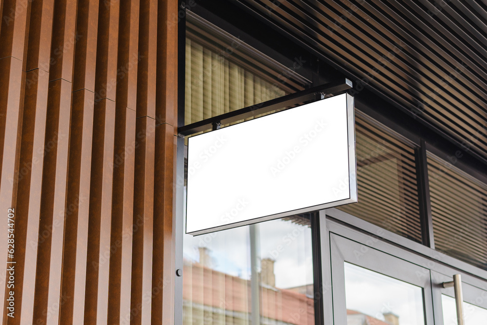 Blank white business signboard mockup. Empty illuminated shop lightbox ...