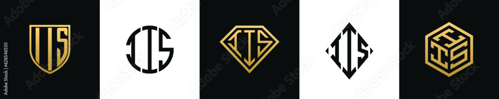 Initial letters IIS logo designs Bundle. This collection incorporated with shield, round ...