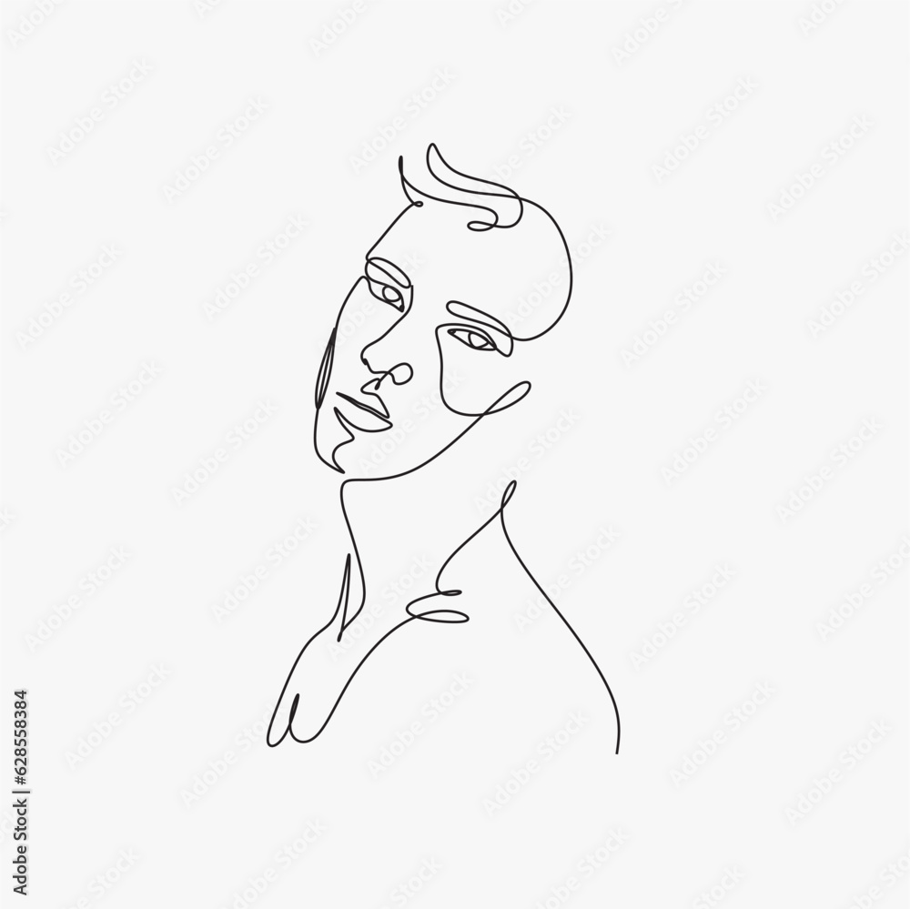 Men line art vector. Continuous one line drawing of man portrait ...