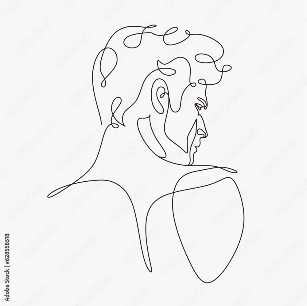 Men line art vector. Continuous one line drawing of man portrait ...