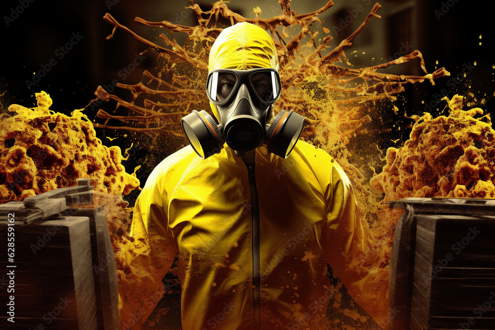 A bio-hazard themed bio-virus illustration, with caution signs and ...